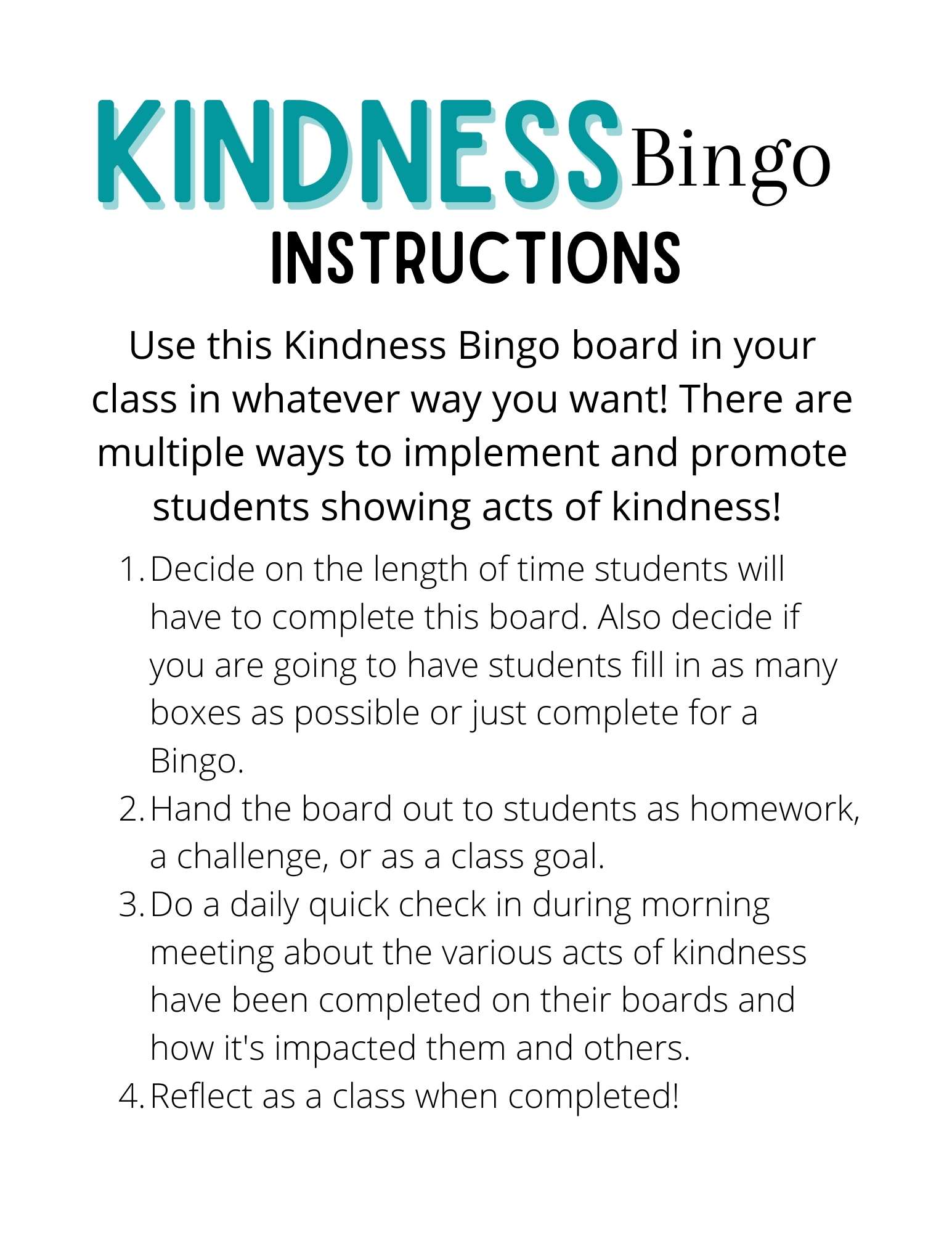 FREE Acts of Kindness Bingo Card For Your Classroom